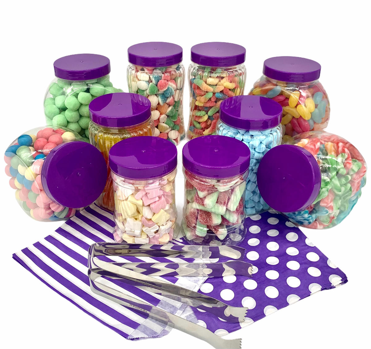 10 Mini Purple Sweet Jars 2 Tongs 50 Bags Create a Truly Sweet Candy B