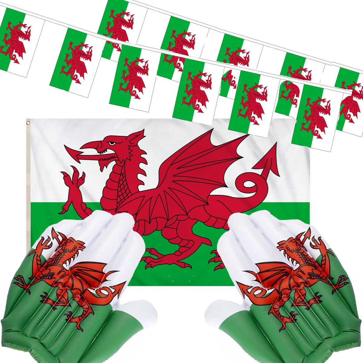 Welsh Flag Bunting Inflatable Hand Wales Pack Six Nations Cymru St Dav ...